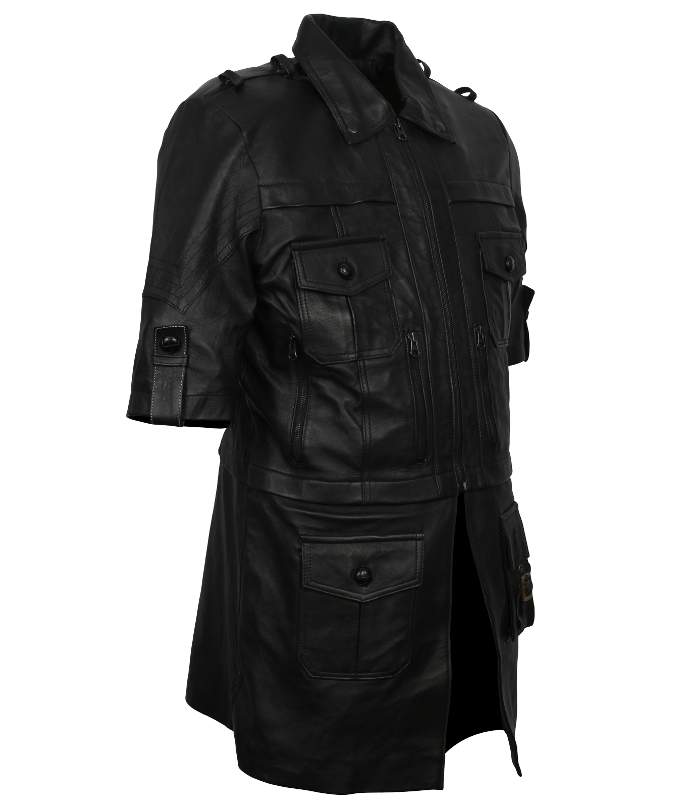 Black Long Leather Jacket For Men. - US BIKER JACKETS