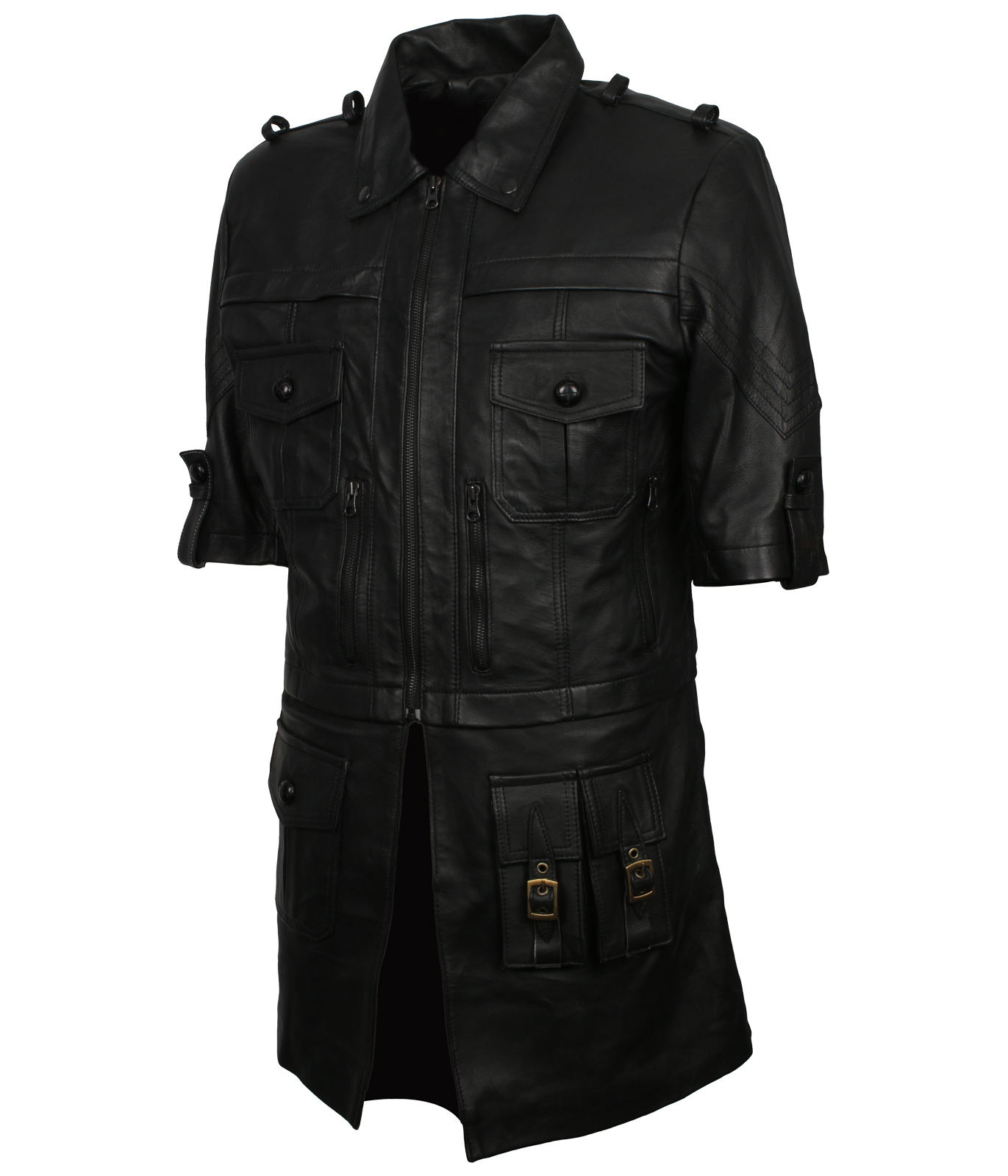 Black Long Leather Jacket For Men. - US BIKER JACKETS