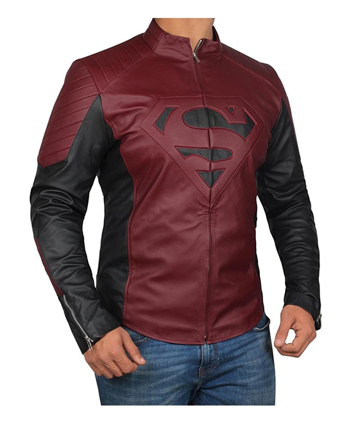 Mens Clark Kent Maroon Superman Leather Biker Jacket - US BIKER JACKETS